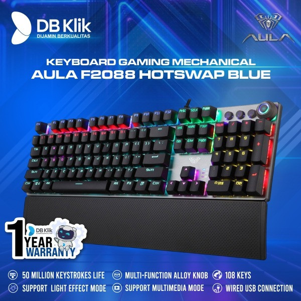 Jual Keyboard Gaming Mechanical AULA F2088 Multimedia Hotswap Blue - F ...