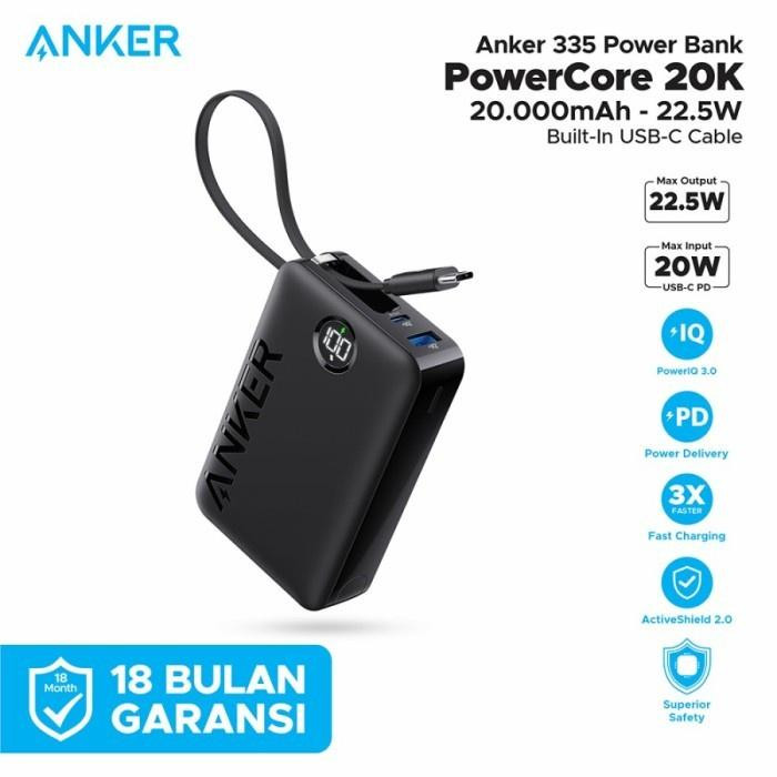 Power Bank Anker 335 PowerCore 20.000mAh 22.5W with Usb-C Cable A1647
