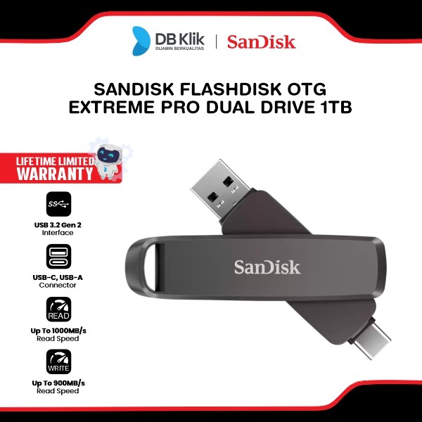 Sandisk Extreme Pro Dual Drive Flashdisk 1TB OTG USB 3.2 Gen 2 USB-C ...