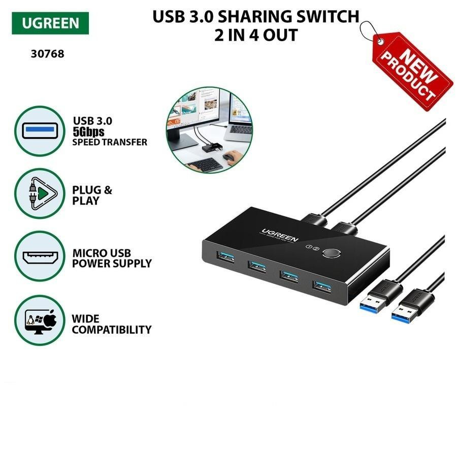 Switch Box UGreen USB 3,0 4-Port With 2 Pack USB Male Cable (30768)
