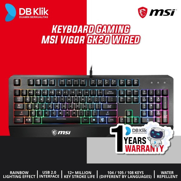 Jual Keyboard Gaming MSI Vigor GK20 Wired Usb Membrane - MSI GK20 ...