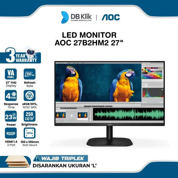 Led Monitor AOC 27B2HM2 27" Fhd VA 100Hz 4ms Adaptive Sync Hdmi
