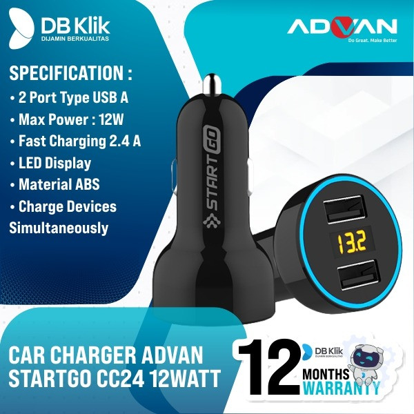 Jual Car Charger Advan StartGo CC24 12Watt 2Port USB A 2.4 Ampere (H ...