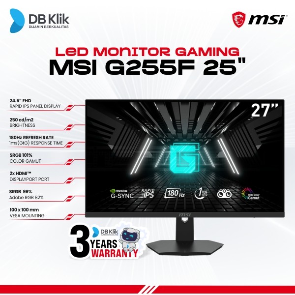 Led Monitor Gaming MSI G255F 25" 180Hz Fhd IPS 1ms Hdmi DP