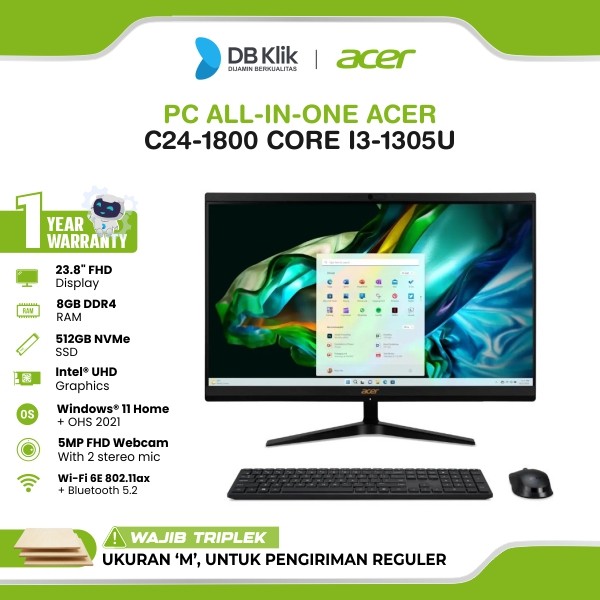 PC Aio Acer C24-1800 Core I3-1305U 8Gb 512Gb No Dvd 24" Windows 11 Home ...