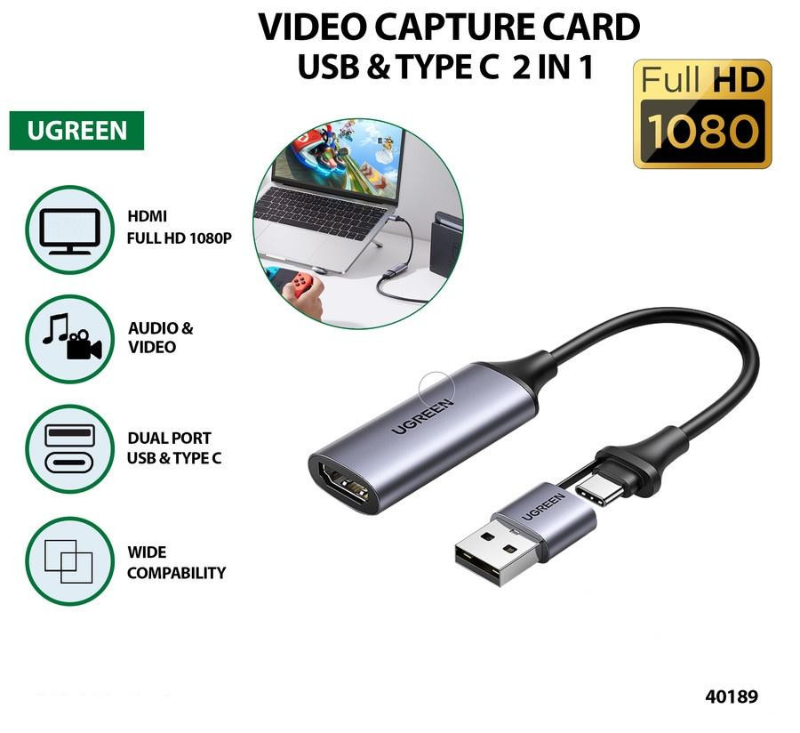 Capture Card UGreen Hdmi HD Video Mac Windows Android (40189)