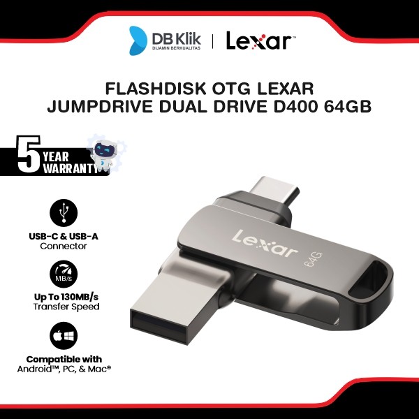 Flashdisk Lexar JumpDrive Dual Drive D400 64GB OTG USB 3.1 Type-C
