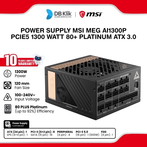 Power Supply MSI MEG Ai1300P PCIE5 1300 Watt 80+ Platinum ATX 3.0