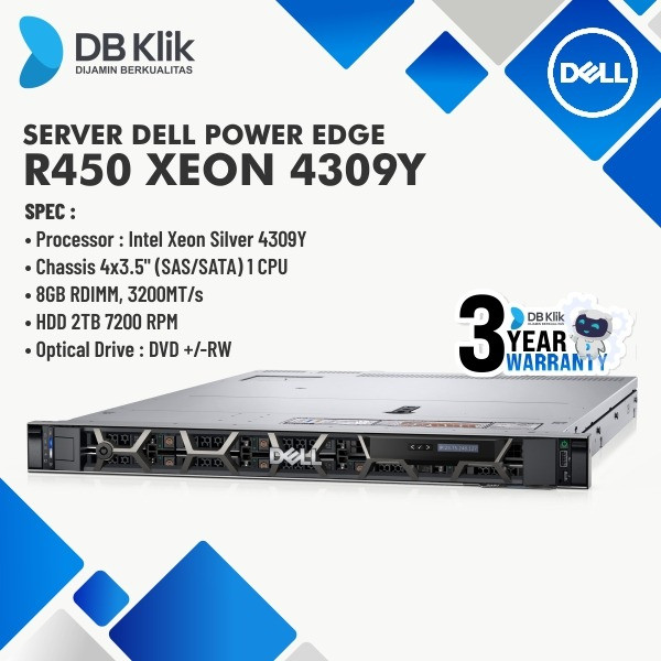 Server Dell PowerEdge R450 XEON 4309Y 8GB RDIMM HDD2TB DVDRW-DELL R450