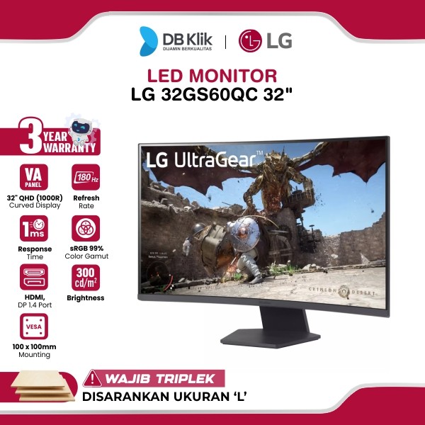 Led Monitor Gaming LG 32GS60QC 32" 2K Qhd VA 180Hz 1ms Curved 1000R AMD ...