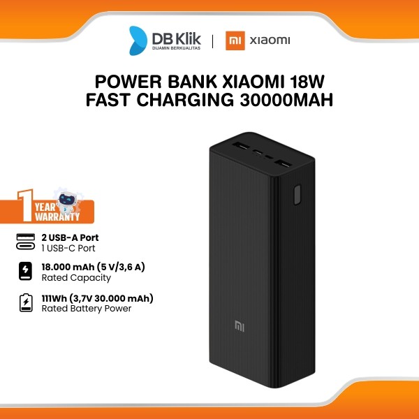 Power Bank Xiaomi 18W Fast Charging 30000mAh 2 port USB-A dan 1 port USB-C