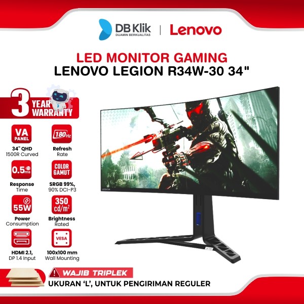 LED Monitor Gaming Lenovo Legion R34W-30 34" VA 3440x1440 21:9 180Hz ...
