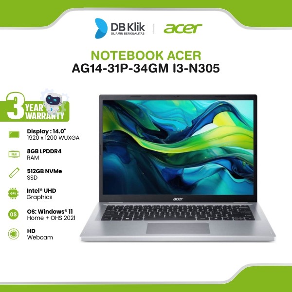 Notebook Acer AG14-31P-34GM Core i3-N305 8Gb 512Gb Ssd Windows 11 Home ...